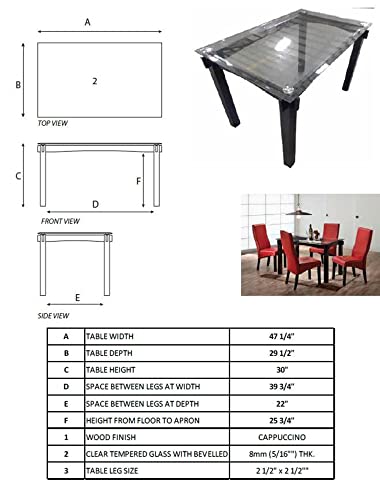 Pilaster Designs Indoor Home Decorative Furniture Eugene 47" Rectangular Dining Table, Cappuccino Wood & Beveled Glass Top