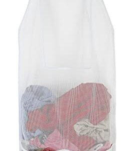 Qimodo Hanging Long Mesh Laundry Hamper,Narrow See-Through Mesh Laundry Basket with 2 Extra Front Pockets for Socks and Undwerwear (White)