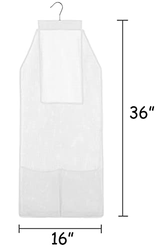 Qimodo Hanging Long Mesh Laundry Hamper,Narrow See-Through Mesh Laundry Basket with 2 Extra Front Pockets for Socks and Undwerwear (White)