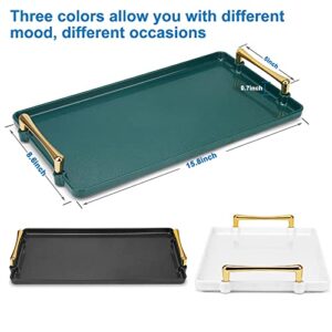 Plastic Black White Green Serving Tray Set with Handles, Large Ottoman Tray, Coffee Table Tray, Modern Design Trendy Coffee Tray, Tray Serving Breakfast Fast Food Appetizers, Trays for Serving Party