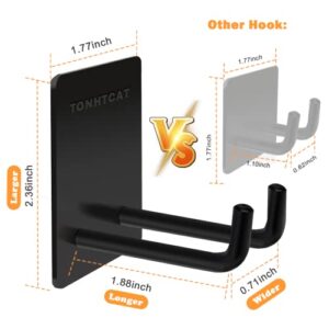 TONHTCAT Adhesive Hooks, Stick on Stainless Steel Towel Robe Razor Wall Hooks for Bathroom Kitchen, Sticky Heavy Duty Durable Shower Hangers for Hanging Hat Coat Key 6-Pack (Black)