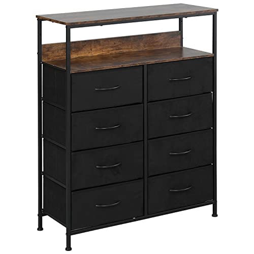 AMISEN Dresser with 8 Drawers, Fabric Dresser with Shelves, Tall Storage Organizer Unit for Bedroom, Living Room,Hallway, Entryway, Office Organization - Steel Frame, Wood Top, Black