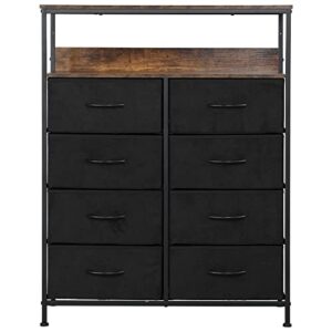 AMISEN Dresser with 8 Drawers, Fabric Dresser with Shelves, Tall Storage Organizer Unit for Bedroom, Living Room,Hallway, Entryway, Office Organization - Steel Frame, Wood Top, Black