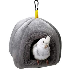 extra warm bird nest house parrot hanging hammock for cages，winter bird shed hut soft snuggle cave tent cozy hideaway，pet plush sleeping bed for hamster parakeet cockatiel conure lovebird (grey)