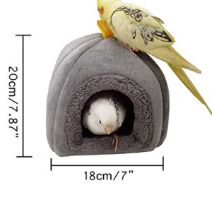 Extra Warm Bird Nest House Parrot Hanging Hammock for Cages，Winter Bird Shed Hut Soft Snuggle Cave Tent Cozy Hideaway，Pet Plush Sleeping Bed for Hamster Parakeet Cockatiel Conure Lovebird (Grey)