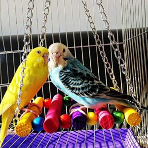 nc parrot toy colorful wooden swing suspension bridge standing bar bird cage accessories pet toys (color : 18cm)