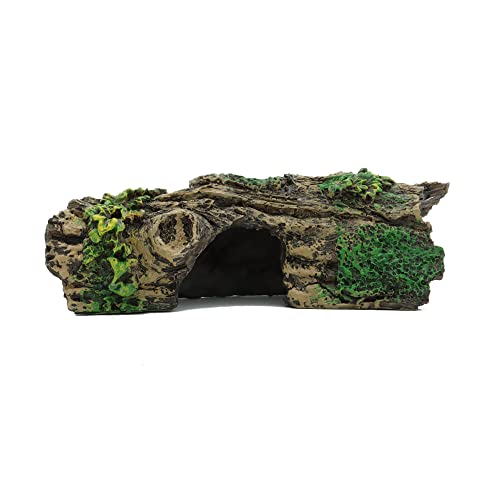 SHAMZBEST Aquarium Decorations Resin Hollow Tree Trunk Ornament, Bettas House Cave Wood House Decor for Fish Tank (HS-SP207) (Greener) (Green)