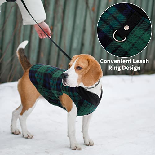 Pedgot 6 Pieces Dog Clothes Warm Dog Fleece Vest with Leash Ring Dog Sweatshirt Winter Pet Clothes Plaid Dog Pullover for Puppy Small Dogs Cat, Large