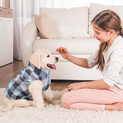 Pedgot 6 Pieces Dog Clothes Warm Dog Fleece Vest with Leash Ring Dog Sweatshirt Winter Pet Clothes Plaid Dog Pullover for Puppy Small Dogs Cat, Large