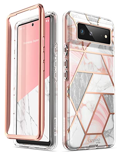 i-Blason Cosmo Series Case for Google Pixel 6 (2021), Slim Full-Body Stylish Protective Case Without Built-in Screen Protector (Marble) Pink