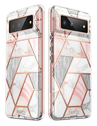 i-Blason Cosmo Series Case for Google Pixel 6 (2021), Slim Full-Body Stylish Protective Case Without Built-in Screen Protector (Marble) Pink