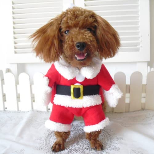 Betreasure Pet Dog Christmas Clothes Santa Claus Dog Costume Winter Puppy Pet Cat Coat Jacket Dog Suit with Cap Warm Clothing for Dogs Cats (Small)