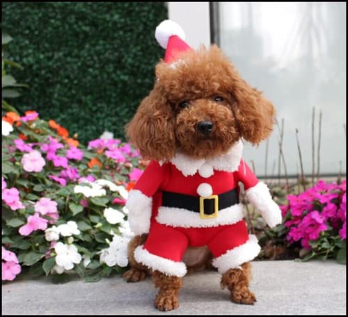 Betreasure Pet Dog Christmas Clothes Santa Claus Dog Costume Winter Puppy Pet Cat Coat Jacket Dog Suit with Cap Warm Clothing for Dogs Cats (Small)