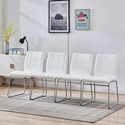 Enjowarm Dining Chairs Set of 4 Comfortable Modern White Faux Leather Dining Chairs Kitchen Chairs with Chrome Legs Dining Room Side Chairs Set Waiting Room Chairs for Living Room Bedroom Office