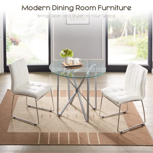 Enjowarm Dining Chairs Set of 4 Comfortable Modern White Faux Leather Dining Chairs Kitchen Chairs with Chrome Legs Dining Room Side Chairs Set Waiting Room Chairs for Living Room Bedroom Office