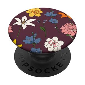 cute wine red floral flower design popsockets swappable popgrip