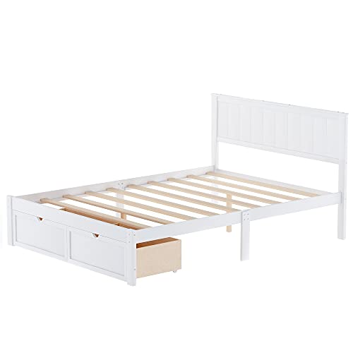 SOFTSEA Full Bed Frame with Drawers Storage Bed Wood Platform Bed Frame with Headboard and Footboard