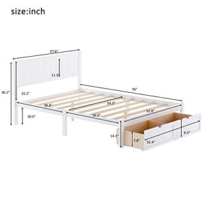 SOFTSEA Full Bed Frame with Drawers Storage Bed Wood Platform Bed Frame with Headboard and Footboard