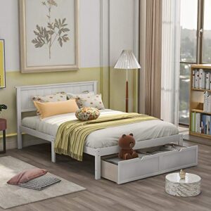 SOFTSEA Full Bed Frame with Drawers Storage Bed Wood Platform Bed Frame with Headboard and Footboard