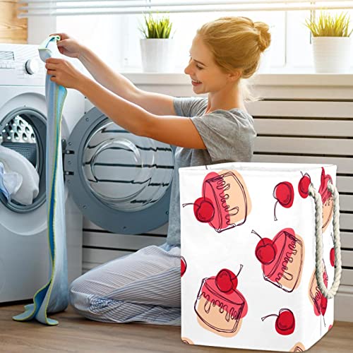 Inhomer Cherry Cupcakes Sweet Dessert Pattern Large Laundry Hamper Waterproof Collapsible Clothes Hamper Basket for Clothing Toy Organizer, Home Decor for Bedroom Bathroom