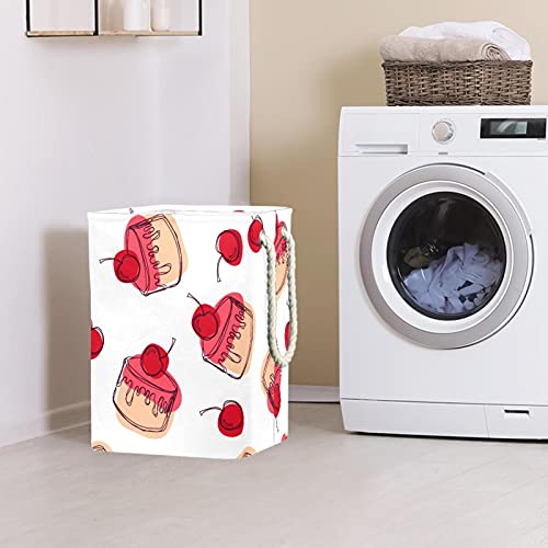 Inhomer Cherry Cupcakes Sweet Dessert Pattern Large Laundry Hamper Waterproof Collapsible Clothes Hamper Basket for Clothing Toy Organizer, Home Decor for Bedroom Bathroom