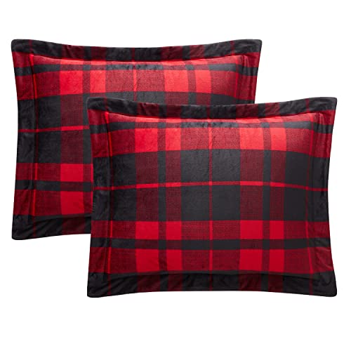 Sweet Home Collection Comforter Set Buffalo Plaid Check Lodge Cabin Print Sherpa Lined Ultra Soft Cozy Plush Bedding, Queen, Burgundy