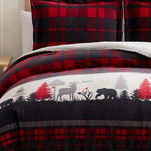 Sweet Home Collection Comforter Set Buffalo Plaid Check Lodge Cabin Print Sherpa Lined Ultra Soft Cozy Plush Bedding, Queen, Burgundy