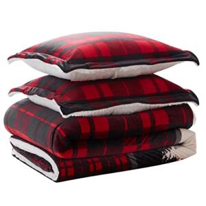 Sweet Home Collection Comforter Set Buffalo Plaid Check Lodge Cabin Print Sherpa Lined Ultra Soft Cozy Plush Bedding, Queen, Burgundy