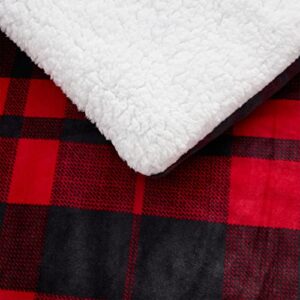 Sweet Home Collection Comforter Set Buffalo Plaid Check Lodge Cabin Print Sherpa Lined Ultra Soft Cozy Plush Bedding, Queen, Burgundy