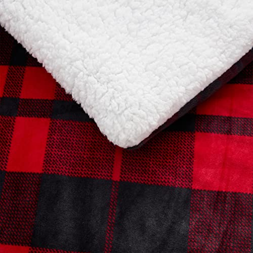 Sweet Home Collection Comforter Set Buffalo Plaid Check Lodge Cabin Print Sherpa Lined Ultra Soft Cozy Plush Bedding, Queen, Burgundy