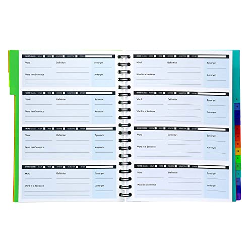 Pukka Pad B5 Vocabulary Book with 520 Word Capacity – Includes 20 Repositionable Alphabetised Dividers – Learn Synonyms, Antonyms, and Use in a Sentence – 100GSM