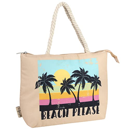 Fridge Pak Beach Tote Bag Summer Beach Tote Bags for Women Large Capacity with Pockets (Beach Please)