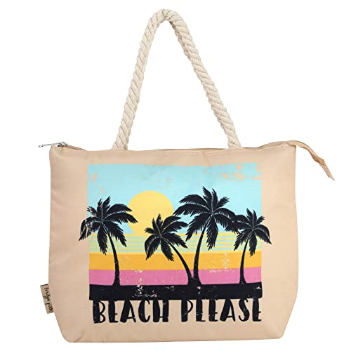 Fridge Pak Beach Tote Bag Summer Beach Tote Bags for Women Large Capacity with Pockets (Beach Please)