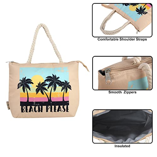 Fridge Pak Beach Tote Bag Summer Beach Tote Bags for Women Large Capacity with Pockets (Beach Please)