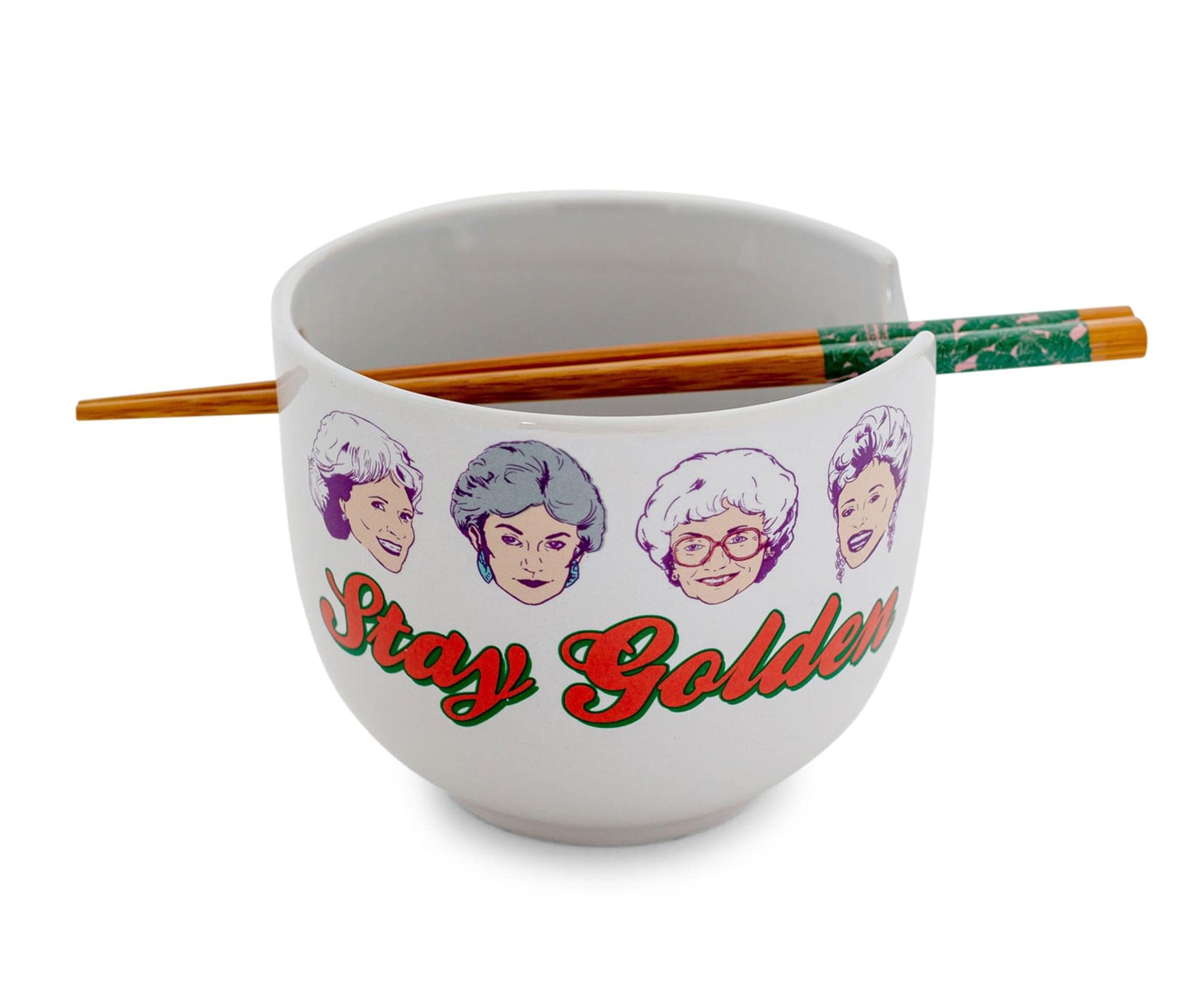 The Golden Girls "Stay Golden" Japanese Ceramic Dinnerware Set | Includes 20-Ounce Ramen Noodle Bowl and Wooden Chopsticks | Asian Food Dish Set For Home & Kitchen | 80s TV Show Gifts and Collectibles