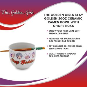 The Golden Girls "Stay Golden" Japanese Ceramic Dinnerware Set | Includes 20-Ounce Ramen Noodle Bowl and Wooden Chopsticks | Asian Food Dish Set For Home & Kitchen | 80s TV Show Gifts and Collectibles