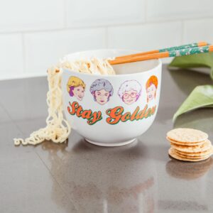 The Golden Girls "Stay Golden" Japanese Ceramic Dinnerware Set | Includes 20-Ounce Ramen Noodle Bowl and Wooden Chopsticks | Asian Food Dish Set For Home & Kitchen | 80s TV Show Gifts and Collectibles