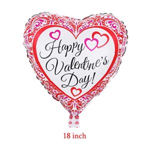 9Pcs Valentine's Day Balloons Decorations White Red Heart Shape Happy Valentine's Day Foil Mylar Balloons for Valentine's Day Wedding Party Decorations Supplies