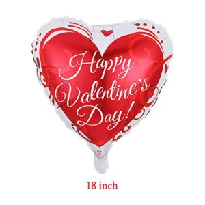 9Pcs Valentine's Day Balloons Decorations White Red Heart Shape Happy Valentine's Day Foil Mylar Balloons for Valentine's Day Wedding Party Decorations Supplies