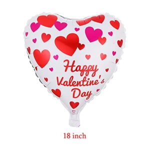 9Pcs Valentine's Day Balloons Decorations White Red Heart Shape Happy Valentine's Day Foil Mylar Balloons for Valentine's Day Wedding Party Decorations Supplies