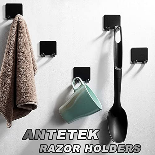 Razor Holder for Shower, Antetek Razor Holder Shower Hooks Adhesive Razor Hook Stainless Steel Shaver Hook Hanger Heavy Duty Shaver Holder Kitchen Bathroom Sticky Wall Hook for Razor Plug Towel Loofah