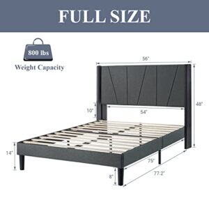 Allewie Full Size Bed Frame/Upholstered Platform Bed with Geometric Wingback Headboard/Mattress Foundation/Wood Slat Support/No Box Spring Needed/Easy Assembly, Dark Grey