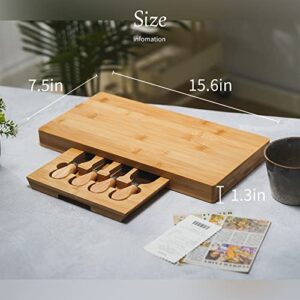 KAHOO Bamboo Cheese Board Set, Wooden Charcuterie Board Serving Platter with Knife Set, for Wine, Cheese, Meat, Fruit， Vegetable