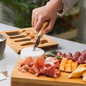 KAHOO Bamboo Cheese Board Set, Wooden Charcuterie Board Serving Platter with Knife Set, for Wine, Cheese, Meat, Fruit， Vegetable