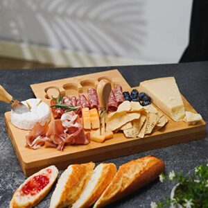 KAHOO Bamboo Cheese Board Set, Wooden Charcuterie Board Serving Platter with Knife Set, for Wine, Cheese, Meat, Fruit， Vegetable