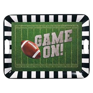 Set of 2 Game On Large Melamine Plastic Football Serving Trays with Handles for Tailgate or Home Party Game Day Fun Serving Platter