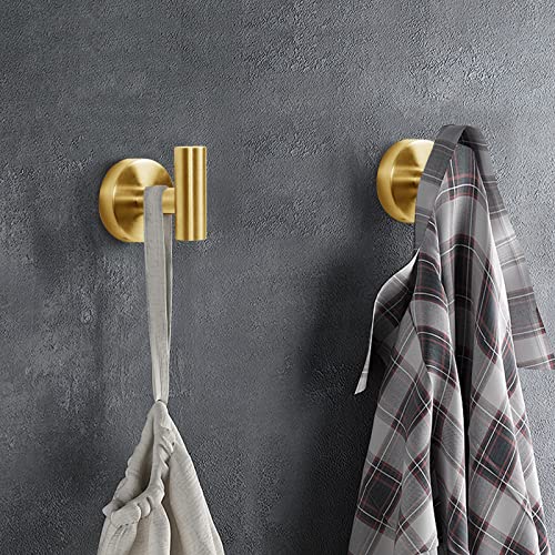 Towel Hooks Heavy Duty Coat Hook SUS304 Stainless Steel Robe Clothes Hook Holder for Bathroom Kitchen Garage Hotel Wall Mounted 2 Packs (Gold)