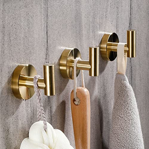 Towel Hooks Heavy Duty Coat Hook SUS304 Stainless Steel Robe Clothes Hook Holder for Bathroom Kitchen Garage Hotel Wall Mounted 2 Packs (Gold)