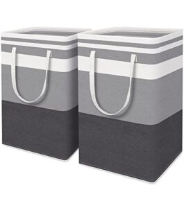 homehacks 2-pack large laundry basket, waterproof, freestanding laundry hamper, collapsible tall clothes hamper with extended handles for clothes toys in the dorm and family-(gradient grey, 75l)