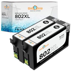 houseoftoners remanufactured ink cartridge replacement for epson 802 xl 802xl for workforce pro wf-4730 wf-4734 wf-4740 wf-4720 ec-4020 ec-4030 ec-4040 printer ink (2 black, 2pk)